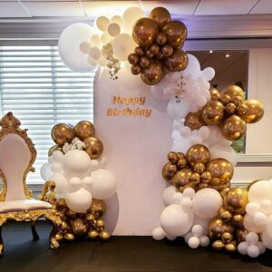 White and Gold Balloon Arch Kit, 140Pcs Matte White Metallic Gold and Gold Confetti Party Balloon Garland Kit for Wedding, Engagements, Birthday, Bridal Shower, Baby Shower Anniversary Decorations