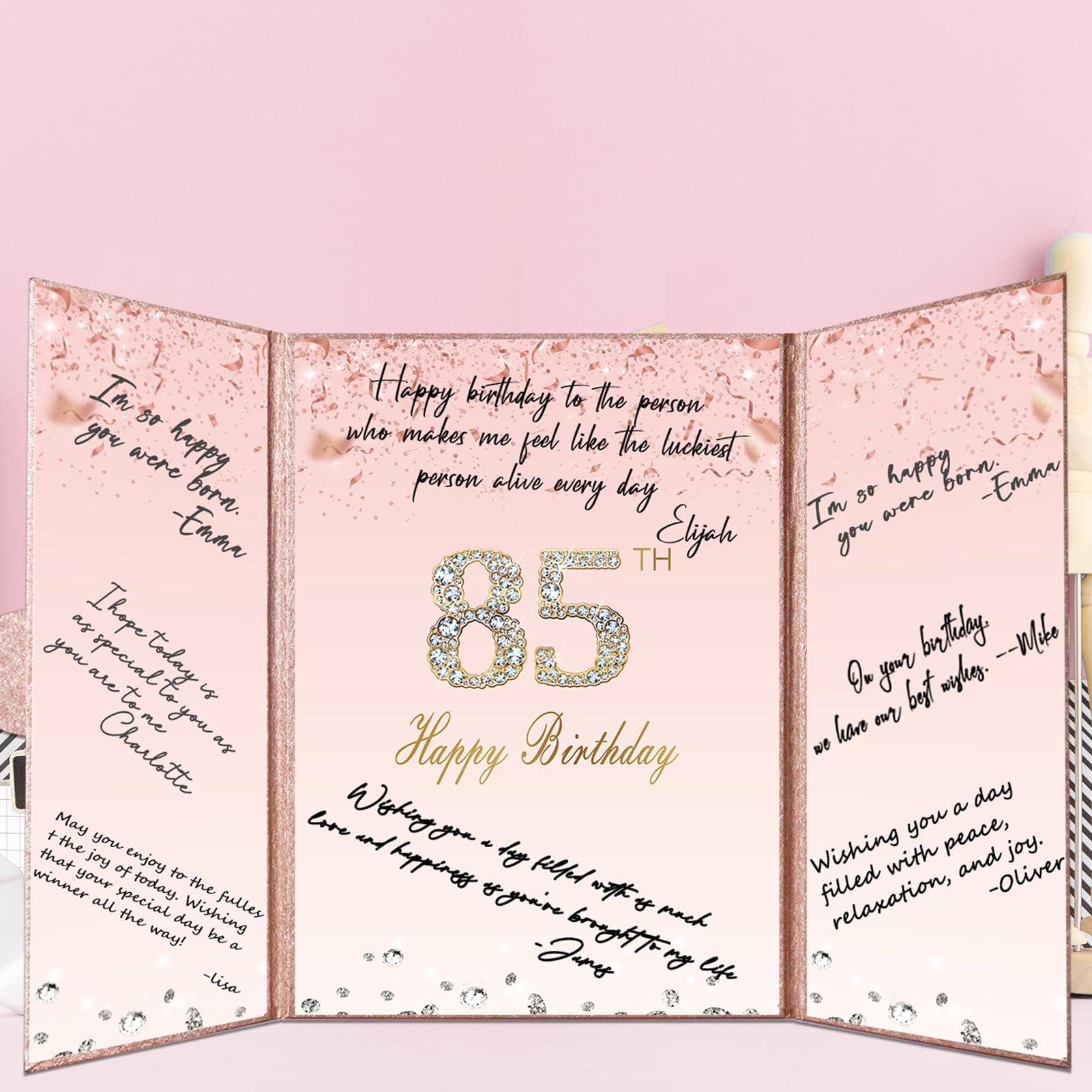 Crenics Rose Gold 85th Birthday Decorations, Creative 85th Birthday Guest Sign in Book Alternative, Large 85th Birthday Signature Book 12" x 18", Great 85 Years Old Birthday Gifts for Women