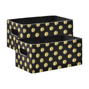 gold polka dot black foldable basket rectangle storage bin decorative organizing baskets for shelves and closet, set of 2