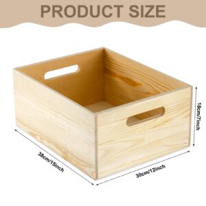 Menkxi Large Wooden Box with Hand Holes, 15 x 12 x 7 Inches Pine Wood Box Unfinished Wooden Box for DIY Craft Arts Hobbies and Home Storage