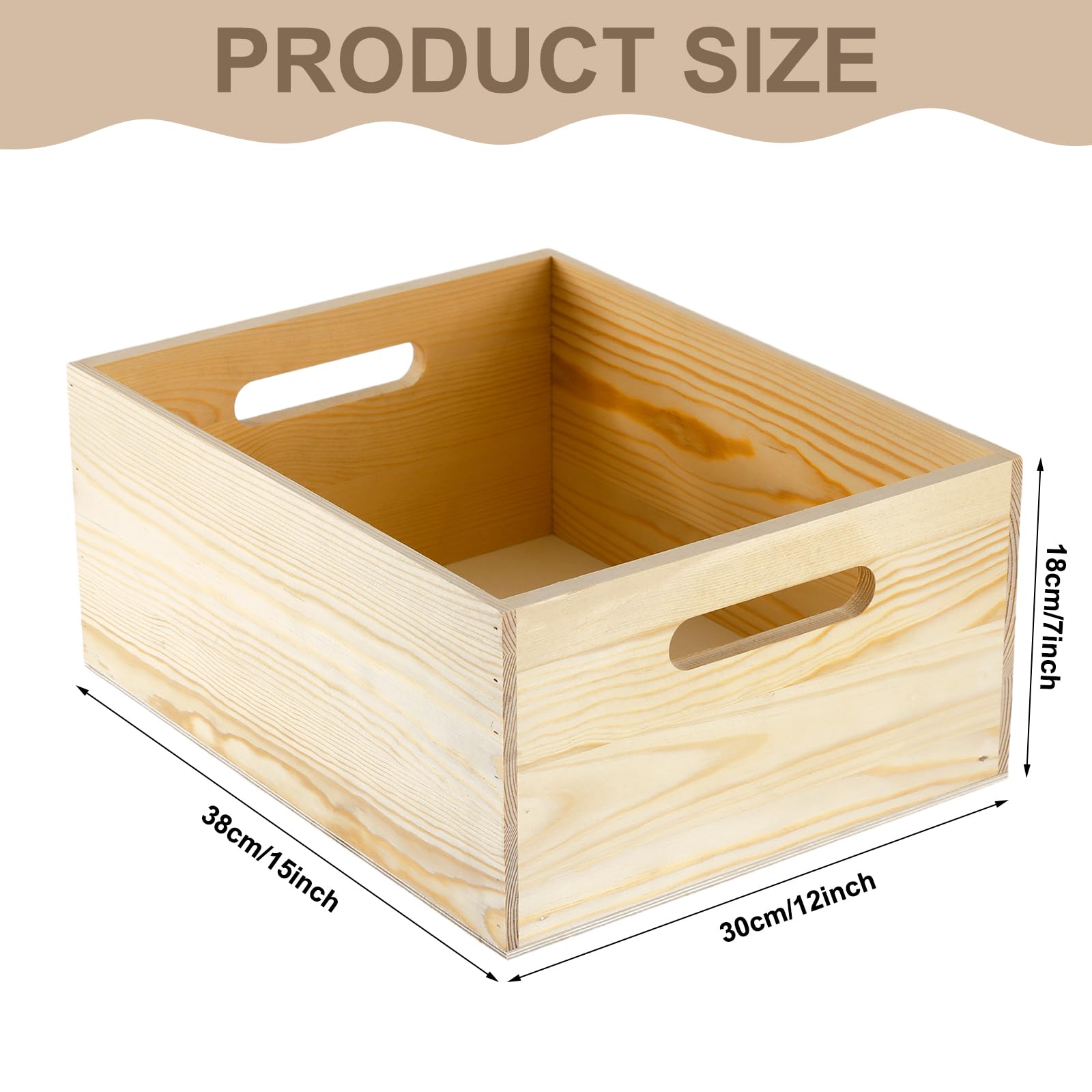 Menkxi Large Wooden Box with Hand Holes, 15 x 12 x 7 Inches Pine Wood Box Unfinished Wooden Box for DIY Craft Arts Hobbies and Home Storage