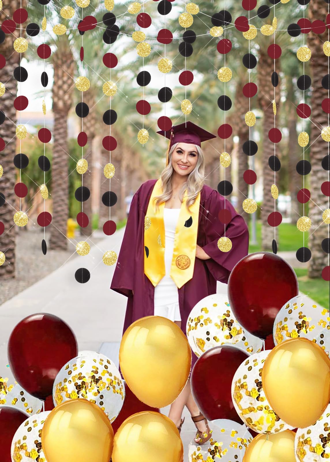 Graduation Decorations Maroon Gold 2024/Burgundy Gold Black Graduation Party Decorations Utah/Wizard Party Decorations Burgundy Birthday Decorations/Burgundy Gold Paper Garlands