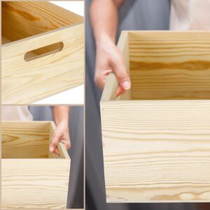 Menkxi Large Wooden Box with Hand Holes, 15 x 12 x 7 Inches Pine Wood Box Unfinished Wooden Box for DIY Craft Arts Hobbies and Home Storage