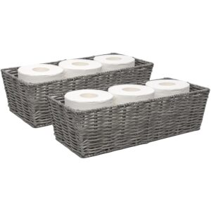 gib bathroom baskets for organizing, toilet paper baskets for back of toilet tank top, small wicker basket for organizing, waterproof decorative rectangle woven baskets, grey, set of 2