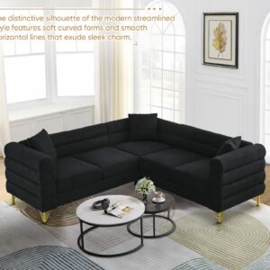 Comfy Boucle L Shaped Sofa, 81.5" Oversized Sectional Couch with Deep Seated Design, Upholstered Corner Sofa Couch with 3 Pillows, Modern Couches for Living Room, Apartment, Waiting Room, Black Teddy