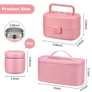 Pawtong Bento Lunch Box with 8oz Soup Thermo, Kids Sustainable Bento Box Leakproof Lunch Food Containers with Lunch Bag, Kids Thermo Insulated Hot Food Jar for School, Trvael (Pink)