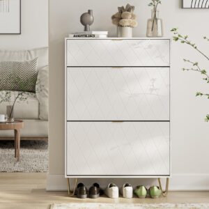 acodaiuy shoe storage cabinet, shoe cabinet with 2 flip drawers entryway shoe storage freestanding shoe organizer cabinet with metal leg, narrow shoe rack cabinet, diamond white