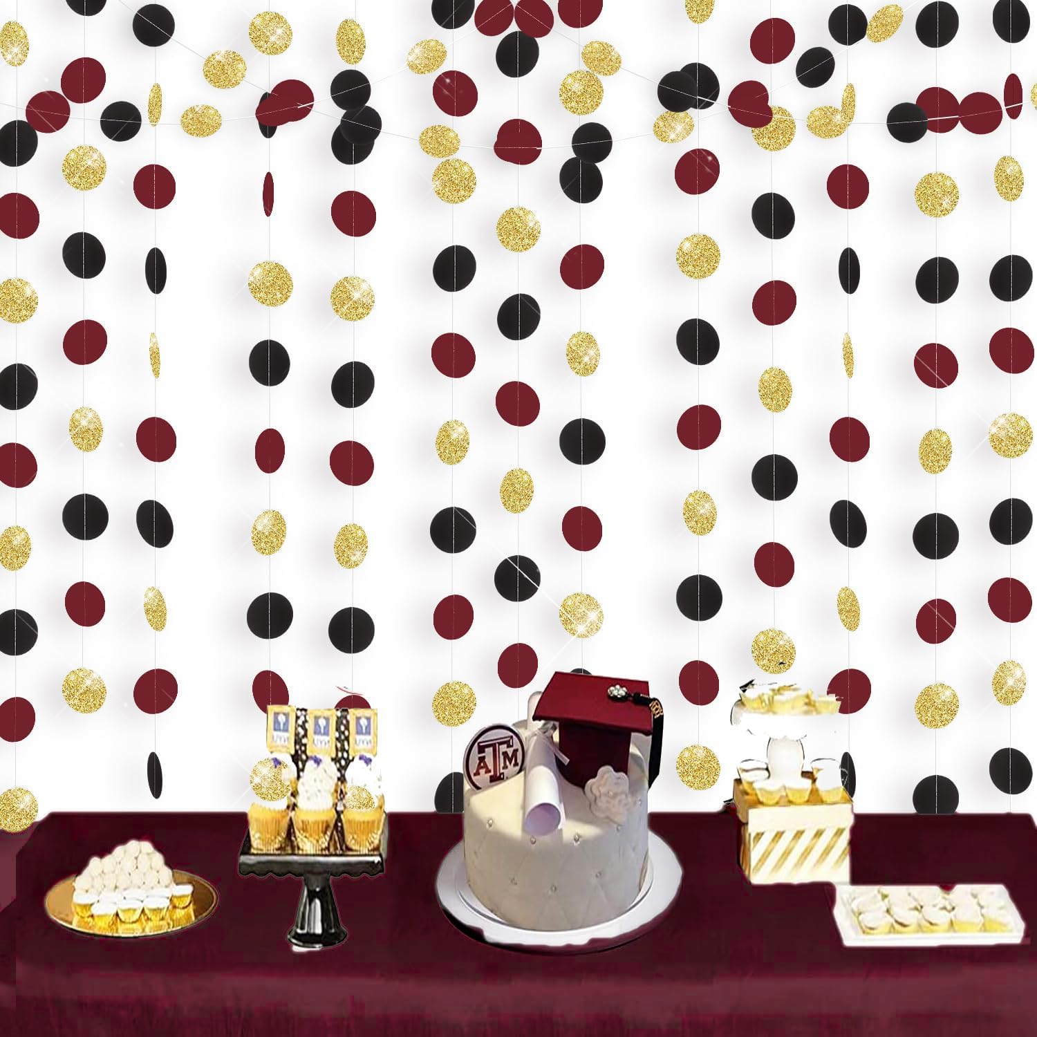 Graduation Decorations Maroon Gold 2024/Burgundy Gold Black Graduation Party Decorations Utah/Wizard Party Decorations Burgundy Birthday Decorations/Burgundy Gold Paper Garlands