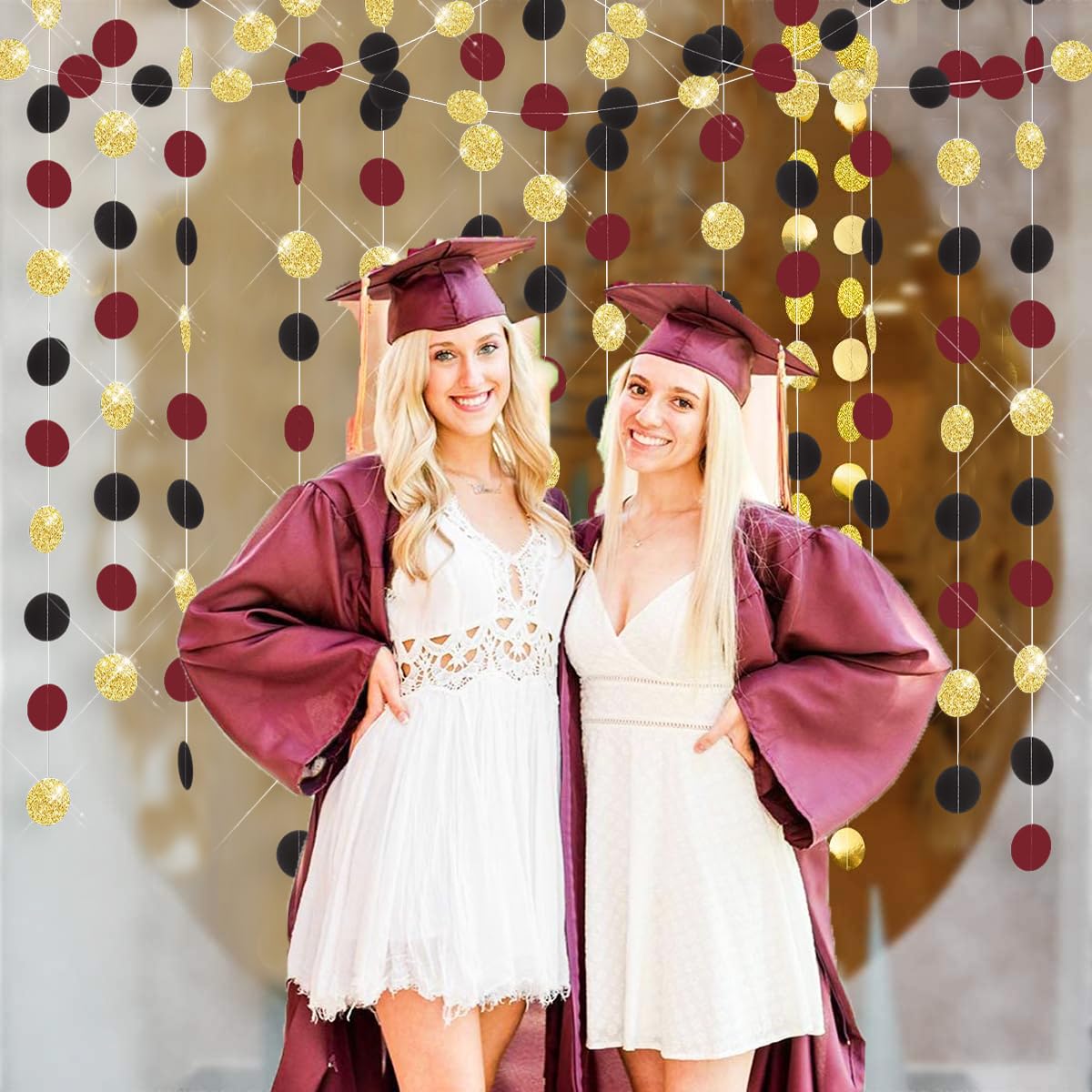 Graduation Decorations Maroon Gold 2024/Burgundy Gold Black Graduation Party Decorations Utah/Wizard Party Decorations Burgundy Birthday Decorations/Burgundy Gold Paper Garlands