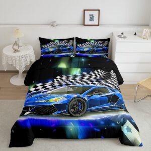 feelyou blue racing car comforter set twin size, fast and furious extreme sport games bedding sets for kids boys teens,sports car bed in a bag,cool modern duvet insert with 1 pillowcase