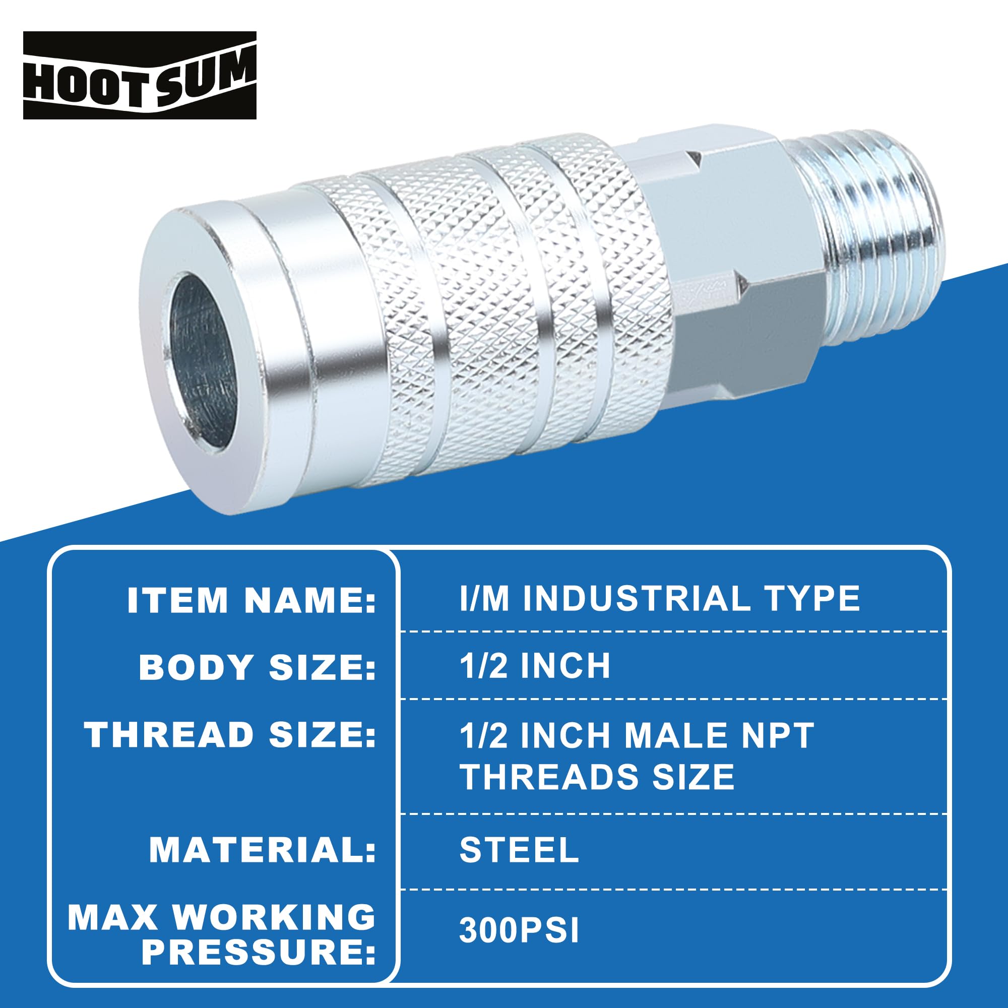 1/2" Air Hose Fittings Set, High Flow 1PC I/M Industrial Type Coupler with 1/2" MNPT, 2PCS Plugs with 1/2" NPT, 3PCS Steel Air Compressor Accessories Quick Connect Fittings 300PSI