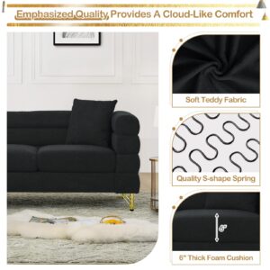 Comfy Boucle L Shaped Sofa, 81.5" Oversized Sectional Couch with Deep Seated Design, Upholstered Corner Sofa Couch with 3 Pillows, Modern Couches for Living Room, Apartment, Waiting Room, Black Teddy