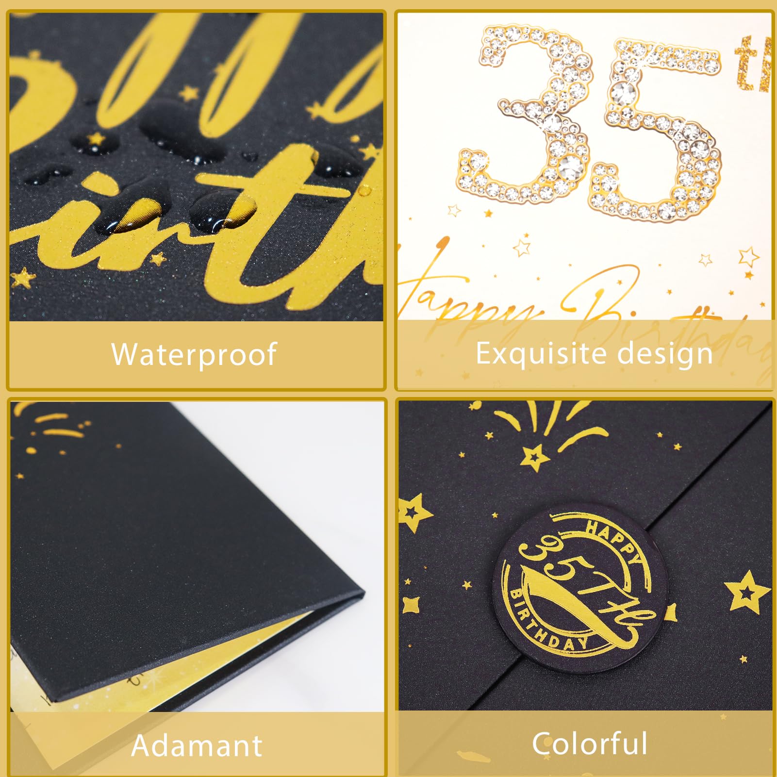 Crenics 35th Birthday Decorations for Her or Him, Creative 35th Birthday Guest Book Alternative, Black and Gold 35th Birthday Signature Book 18 x 12 inch, Great 35 Birthday Gifts for Men or Women