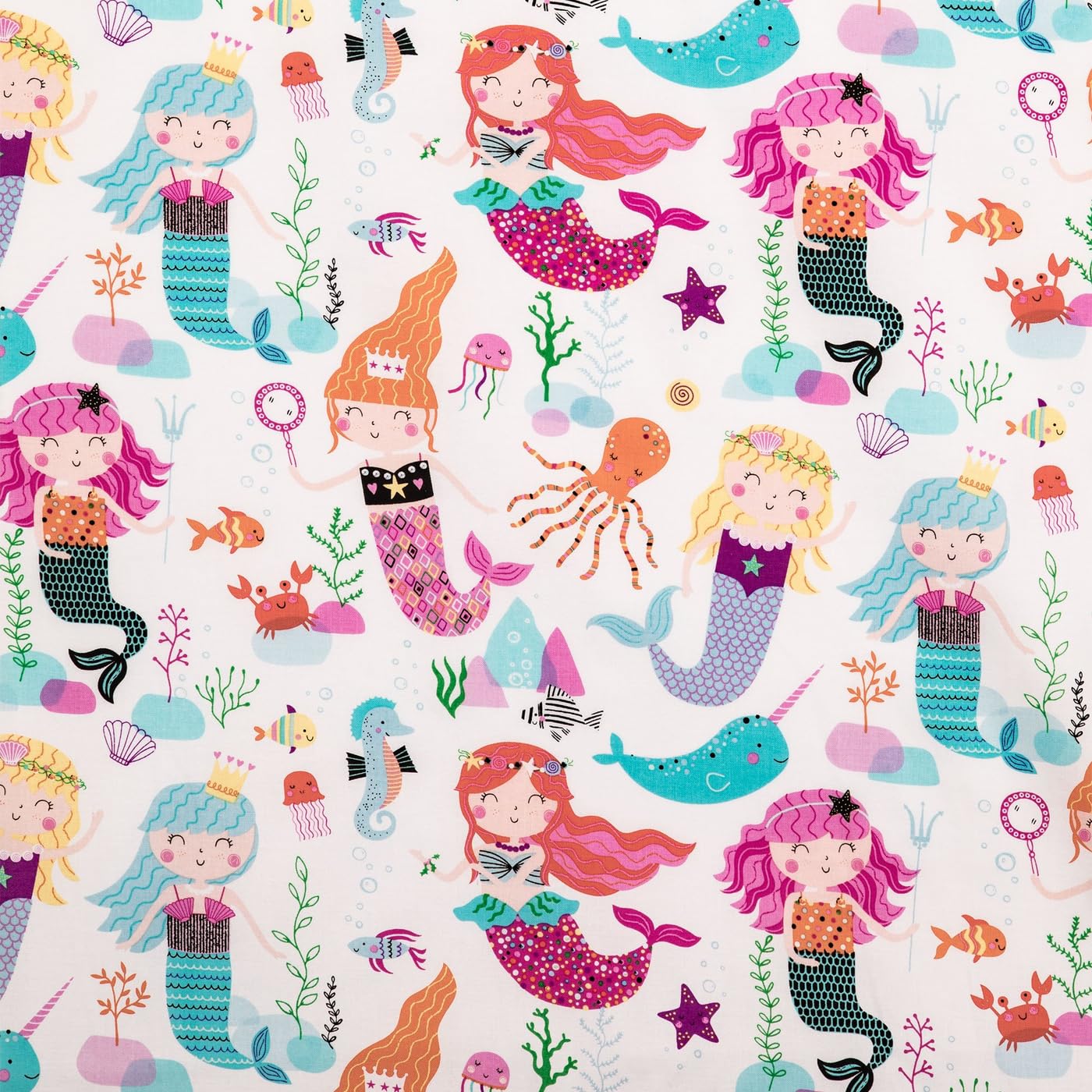 Mermaids Under-The-Sea Cotton Fabric (2 Yard) – Printed Sewing Fabric by The Yard – Lightweight Precut Fabric for Sewing Clothes, Homeware, & Other Accessories – DIY Craft Fabric