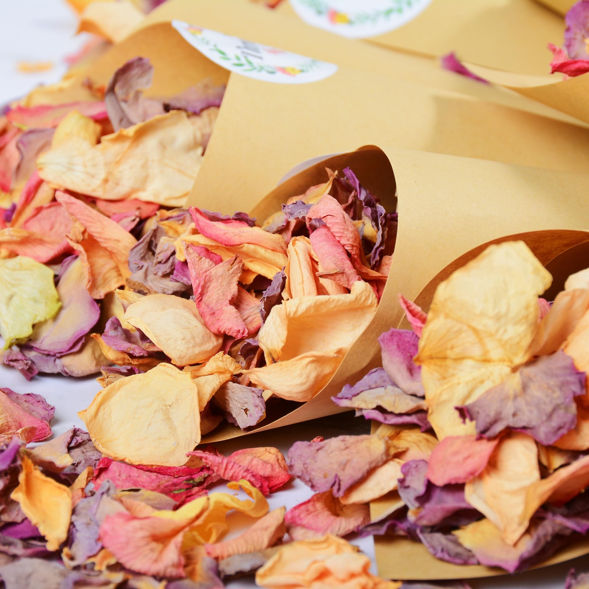 20+ Cups Real Rose Petals Biodegradable Wedding Flower Confetti, 2 QT Mixed Yellow Purple Pink Dried Roses Petals for Wedding Proposal Bath Valentine's Day Party Flower Girl