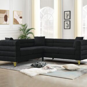 Comfy Boucle L Shaped Sofa, 81.5" Oversized Sectional Couch with Deep Seated Design, Upholstered Corner Sofa Couch with 3 Pillows, Modern Couches for Living Room, Apartment, Waiting Room, Black Teddy