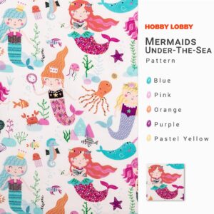 Mermaids Under-The-Sea Cotton Fabric (2 Yard) – Printed Sewing Fabric by The Yard – Lightweight Precut Fabric for Sewing Clothes, Homeware, & Other Accessories – DIY Craft Fabric