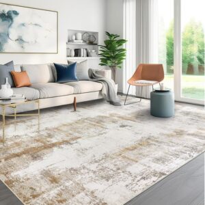 famibay machine washable area rugs 8x10 rugs for living room low pile neutral area rug large dining room rugs for under table rubber back abstract carpet rugs for living room under bed(beige/camel