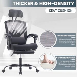 Ergonomic Office Chair with Footrest, Computer Desk Chair for Adults, High Back Mesh Rolling Swivel Reclining Chairs with Wheels Headrest Armrest, Black