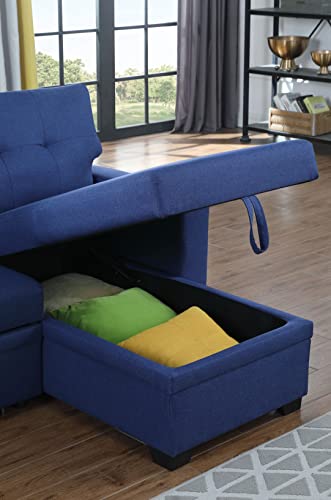 XDOUT L-Shape Sofa Sectional Convertible Sleeper with Storage Chaise and Pull-Out Bed, Linen Upholstered Reversible Corner 3 Person Couch, for Living Room, Apartment, 82", 82inch, Dark Blue