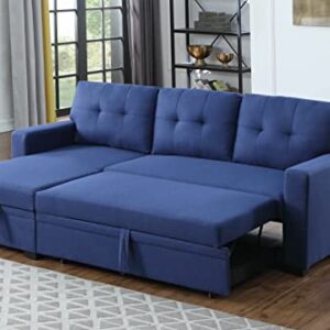 XDOUT L-Shape Sofa Sectional Convertible Sleeper with Storage Chaise and Pull-Out Bed, Linen Upholstered Reversible Corner 3 Person Couch, for Living Room, Apartment, 82", 82inch, Dark Blue