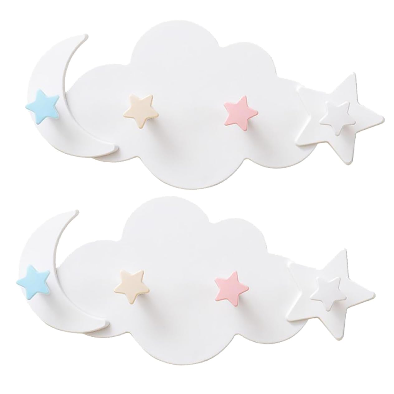 OFFSCH 2pcs Star Moon Hook Cartoon Wall Entryway Hanger Wall Mount Coat Hooks Wall Decorative Hooks Coat Hanger Adhesive Hooks Hanging Towel Rack White No Trace Plastic Nightgown