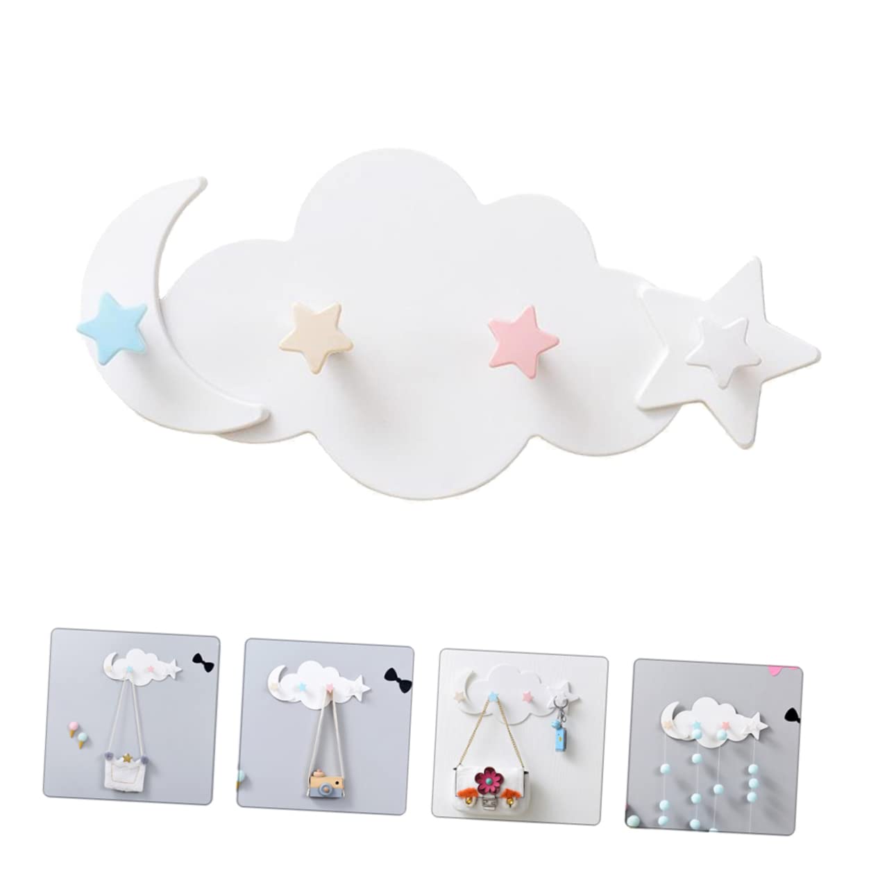 OFFSCH 2pcs Star Moon Hook Cartoon Wall Entryway Hanger Wall Mount Coat Hooks Wall Decorative Hooks Coat Hanger Adhesive Hooks Hanging Towel Rack White No Trace Plastic Nightgown