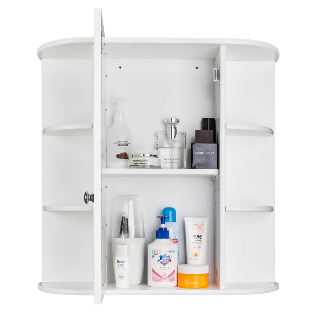 ELEMENT ACE 3-Tier Single Door Mirror Bathroom Cabinet, Wall-Mounted Shelf Over The Toilet for Bathroom Essentials Space-Saving Design Sturdy MDF Construction, Magnetic Lock Medicine Cabinets White