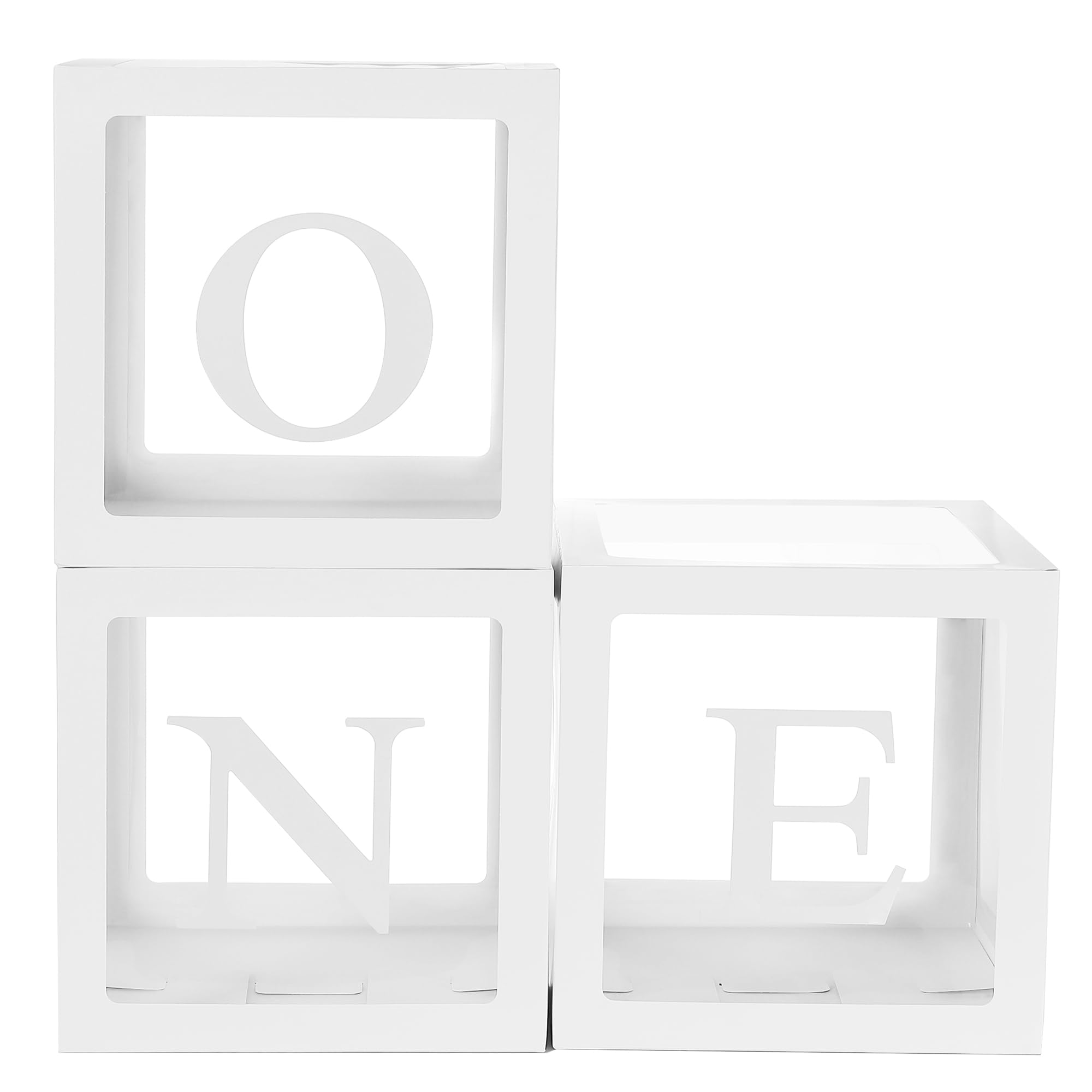 HPLYEL One Boxes for 1st Birthday, 3PCS Balloon Boxes Decorations for Baby Shower Birthday Decoration with ONE Letters for Boys and Girls 1 Year Old Birthday Party Backdrop Photoshoot Props (White)