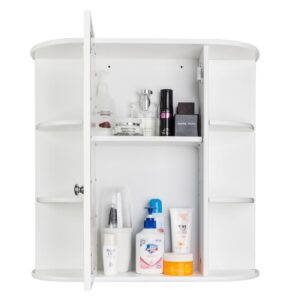 ELEMENT ACE 3-Tier Single Door Mirror Bathroom Cabinet, Wall-Mounted Shelf Over The Toilet for Bathroom Essentials Space-Saving Design Sturdy MDF Construction, Magnetic Lock Medicine Cabinets White