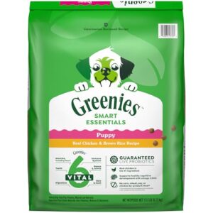 greenies smart essentials puppy high protein dry dog food real chicken & brown rice recipe, 13.5 lb. bag