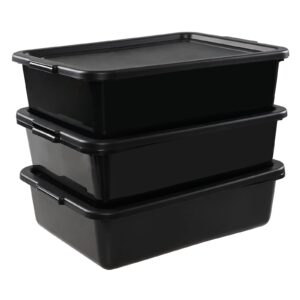 buyitt black commercial tote box with lid, 13 l bus tubs/bus box, 3-pack