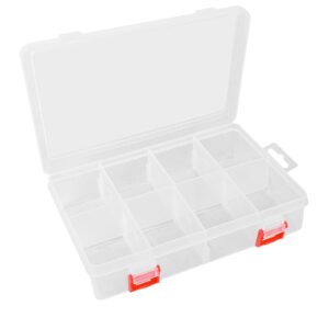 macroclo 8 grids bead craft organizers, small clear plastic storage box with removable dividers tackle box organizer, compartment organizer for jewelry, tackle, food safe pantry container.