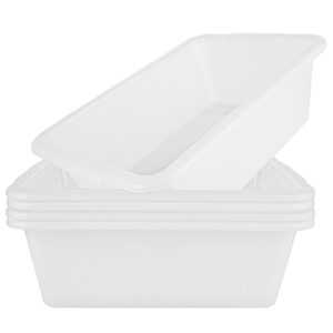 abuff 5 pack bus tubs commercial tote box, 8 l white plastic storage bin with handles, heavy duty restaurant wash basin bus box for kitchen organization storage