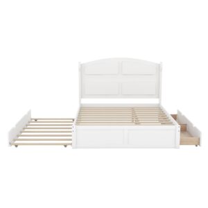 Favfurish Queen Bed with Twin Size Trundle and 2 Drawers, Wood Platform Bed Frame with Headboard, Trundle Bed with Storage for Girls Boys Teens Adults, White