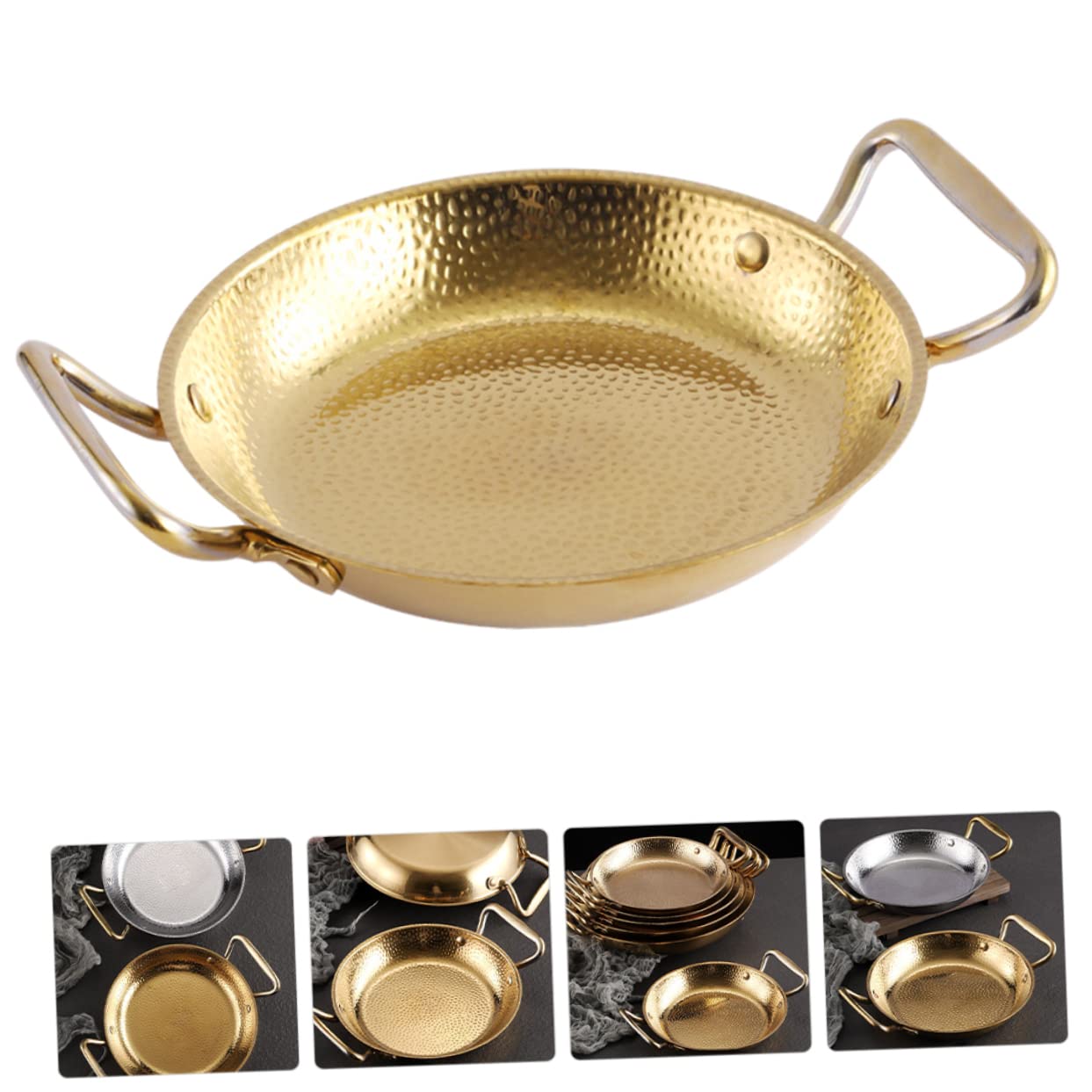 BRIGHTFUFU Double Ears Sukiyaki Restaurant Pan Paella Cooking Pan Nonstick Frying Pan Cauldron Cast Iron Paella Cooker Appetizer Plate Dish Thicken 304 Stainless Steel Anti-scalding Pan