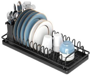 xyzlvsi small dish drying rack, compact dish rack sink drying rack with silicone mat, dish drainer dish organizer for kitchen counter & over sink, stainless steel, black