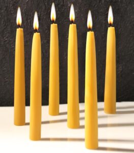 6 packs natural beeswax taper candles- 8 inch beeswax candles, smokeless and dripless beeswax candles- 8 hour burn time beeswax candlesticks- for christmas home decor air purification spa relaxation