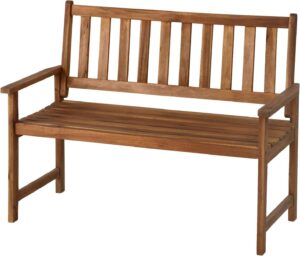 paylesshere patio bench natural wooden with armrests sturdy acacia wood front porch chair concise style outdoor wood bench 2 seats with ergonomic design，natural