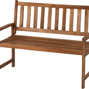 PayLessHere Patio Bench Natural Wooden with Armrests Sturdy Acacia Wood Front Porch Chair Concise Style Outdoor Wood Bench 2 Seats with Ergonomic Design，Natural