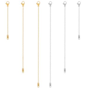 kopox 6 pcs gold and silver plated necklace extenders for necklaces, 2", 4", 6" delicate necklace extender chain set for women jewelry making