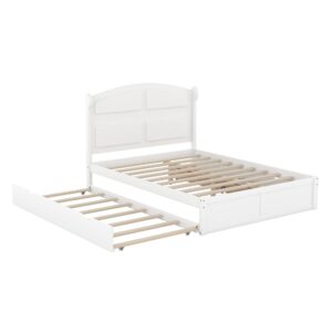 Favfurish Queen Bed with Twin Size Trundle and 2 Drawers, Wood Platform Bed Frame with Headboard, Trundle Bed with Storage for Girls Boys Teens Adults, White