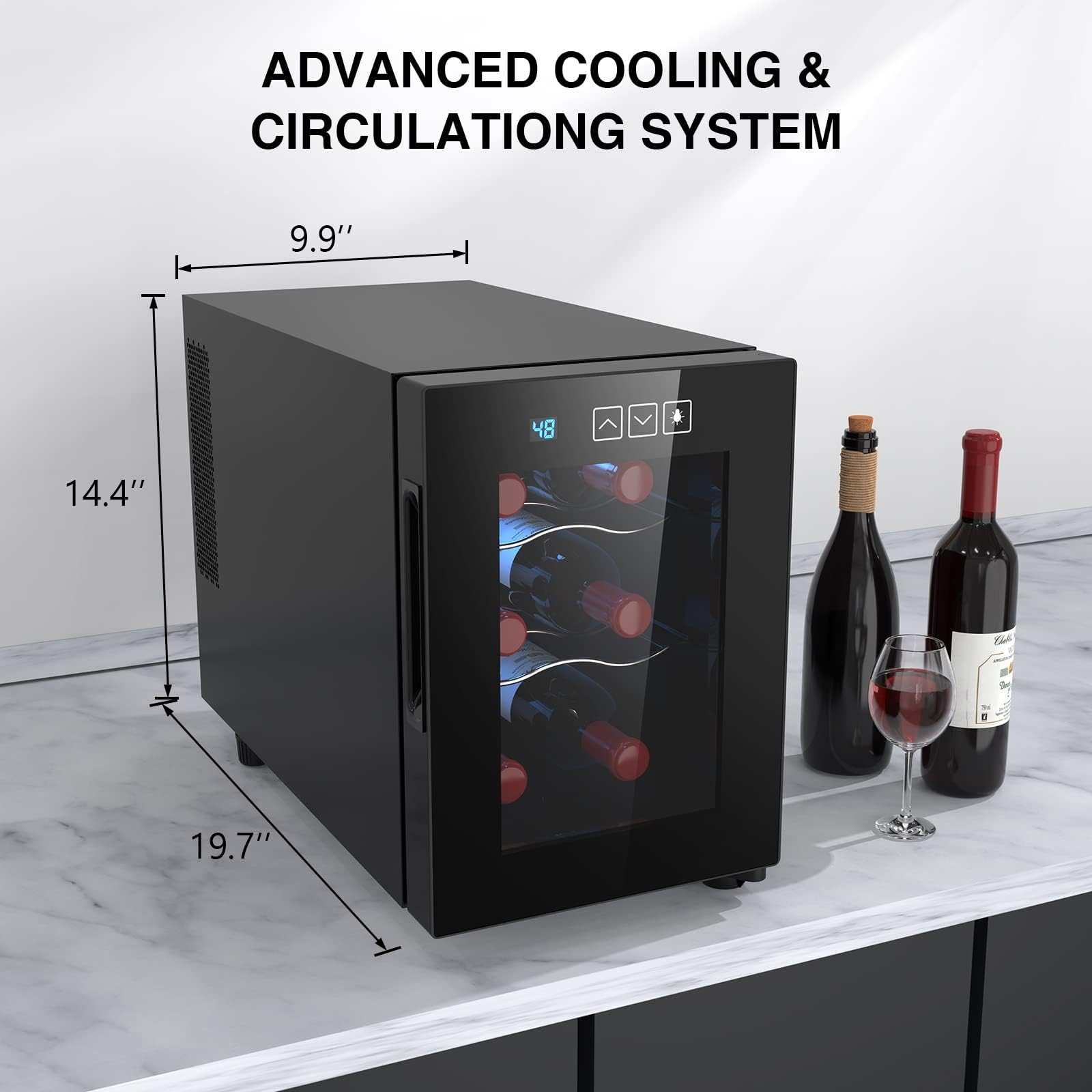 Yawhew 6 Bottle Wine Cooler Refrigerator, Freestanding Wine Cooler with 46-66℉ Digital Temperature Control, Countertop Wine Cooler Refrigerator, Gift for Wine Lover,16L