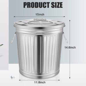 Ziliny 9.24 Gallon Galvanized Indoor Outdoor Trash Can Pet Proof Waster Bins Metal Garbage Can with Lid Round Wastebasket Container for Home Farm Kitchen Garbage Daily Waster Storage, Silver