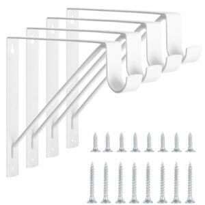 kovosch 4 pack heavy duty closet shelf & rod brackets, wall mounted closet shelf brackets, 11 x 10.2 inch closet shelf brackets with rod support, white