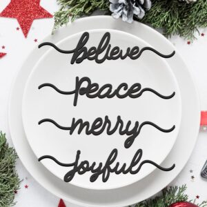 christmas cutouts wood table place card believe merry peace joyful wood word holiday place settings for christmas thanksgiving plate decor table decorations (black, 8)