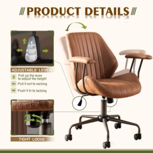 CAODOC High Back Office Chair,Modern Swivel Office Chair,Brown Suede Fabric Gaming Chair,Height Adjustable Home Office Desk Chair with Lumbar Support