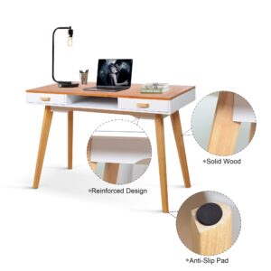 Brefhome Solid Wood Office Desk with 2 Drawers and Opening Storage Cube, Modern Standing Home Computer Desk for Women, 42.5 Inch Sturdy Writing Desk for Small Work Space, Bedroom