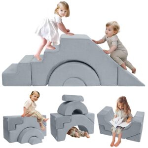 memorecool foam climbing toddler couch modular kids sofa, sectional baby couch for climb crawl, kid play couch convertible children sofa bedroom playroom furniture, play sofa with slide & stair