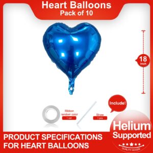 Blue Heart Shaped balloons Pack of 10,18 Inch Love Valentine Balloons Heart Romantic Balloons For Valentines Day Propose Marriage Wedding Bridal Shower Engagement Party Decorations